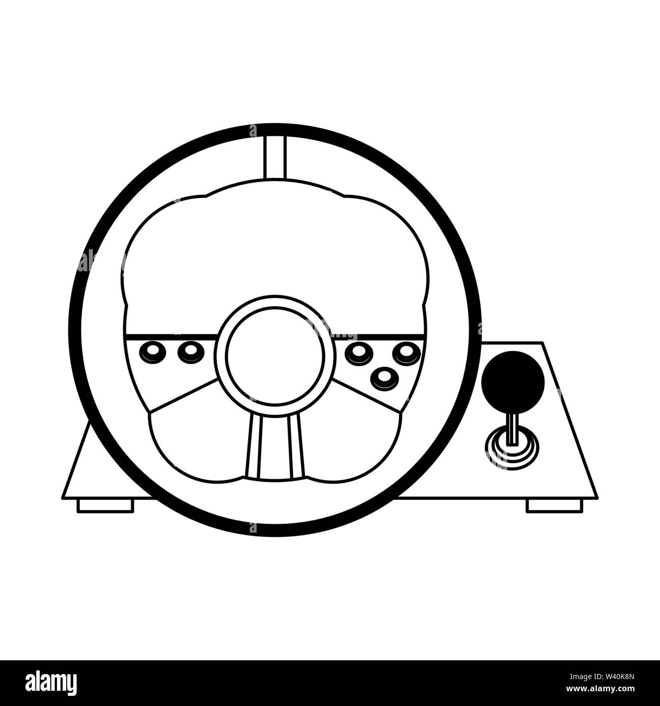 Videogame steering wheel console controller isolated in black and white ...