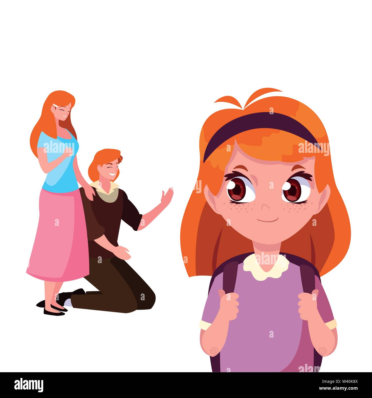 parents with school girl student vector illustration Stock Vector Image ...