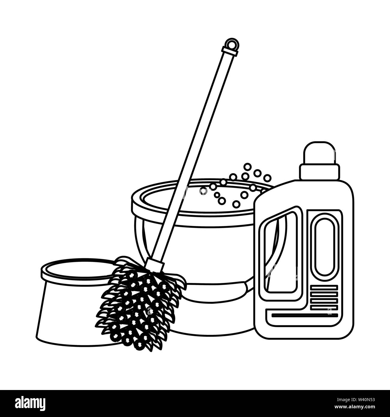 Set of cleaning equipment and products in black and white Stock Vector ...