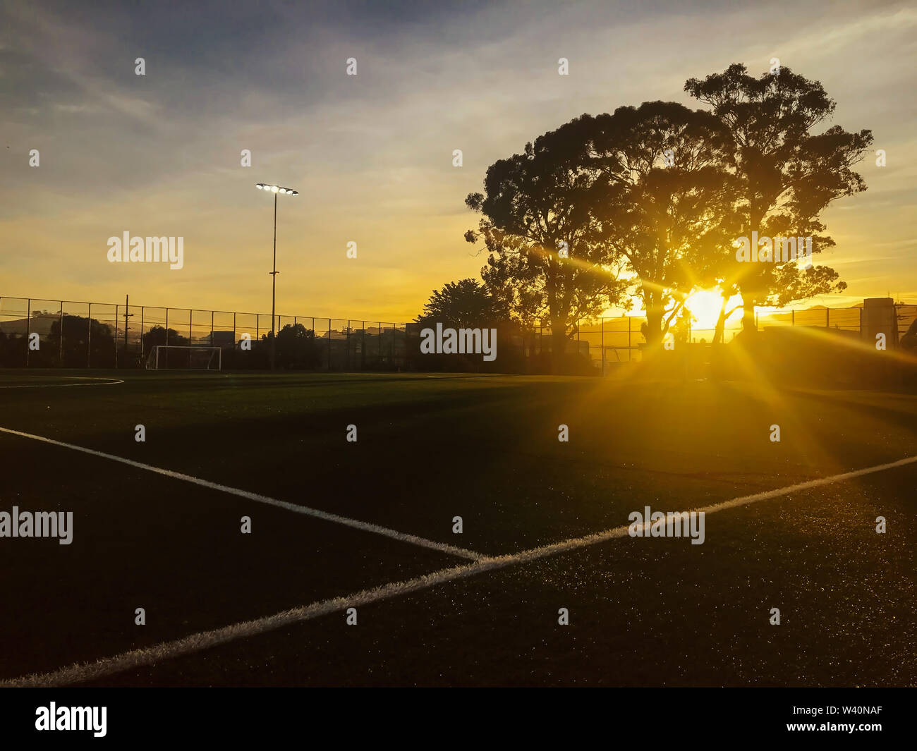 Sunsetting on a Soccer Football Field Stock Photo - Alamy