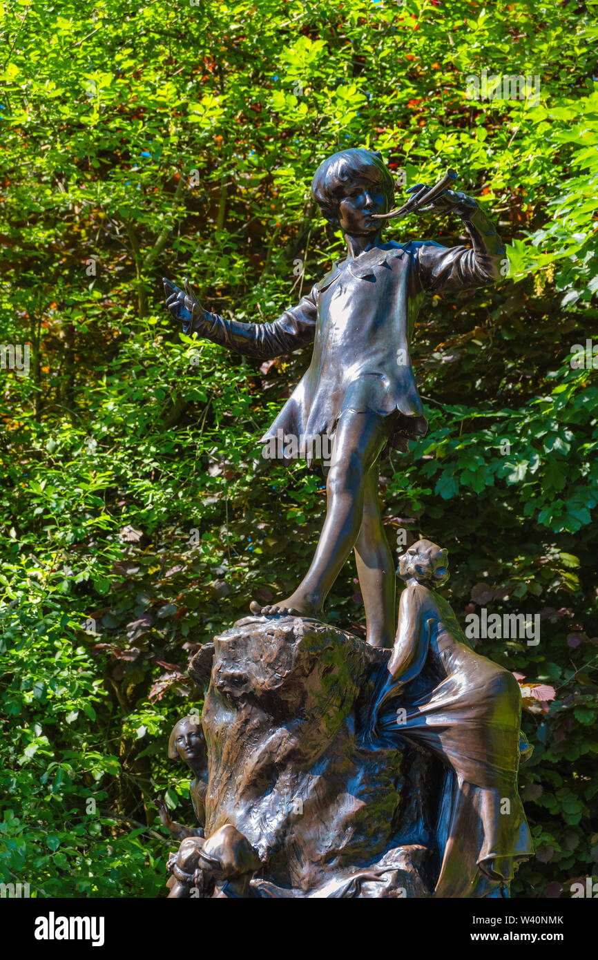 London, UK - May 14 2018: The Peter Pan statue, bronze sculpture of J ...