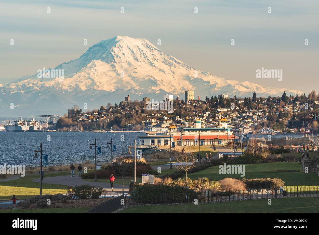 Mt Rainier Hovers Over Downtown Tacoma and Commencement Bay as Seen ...
