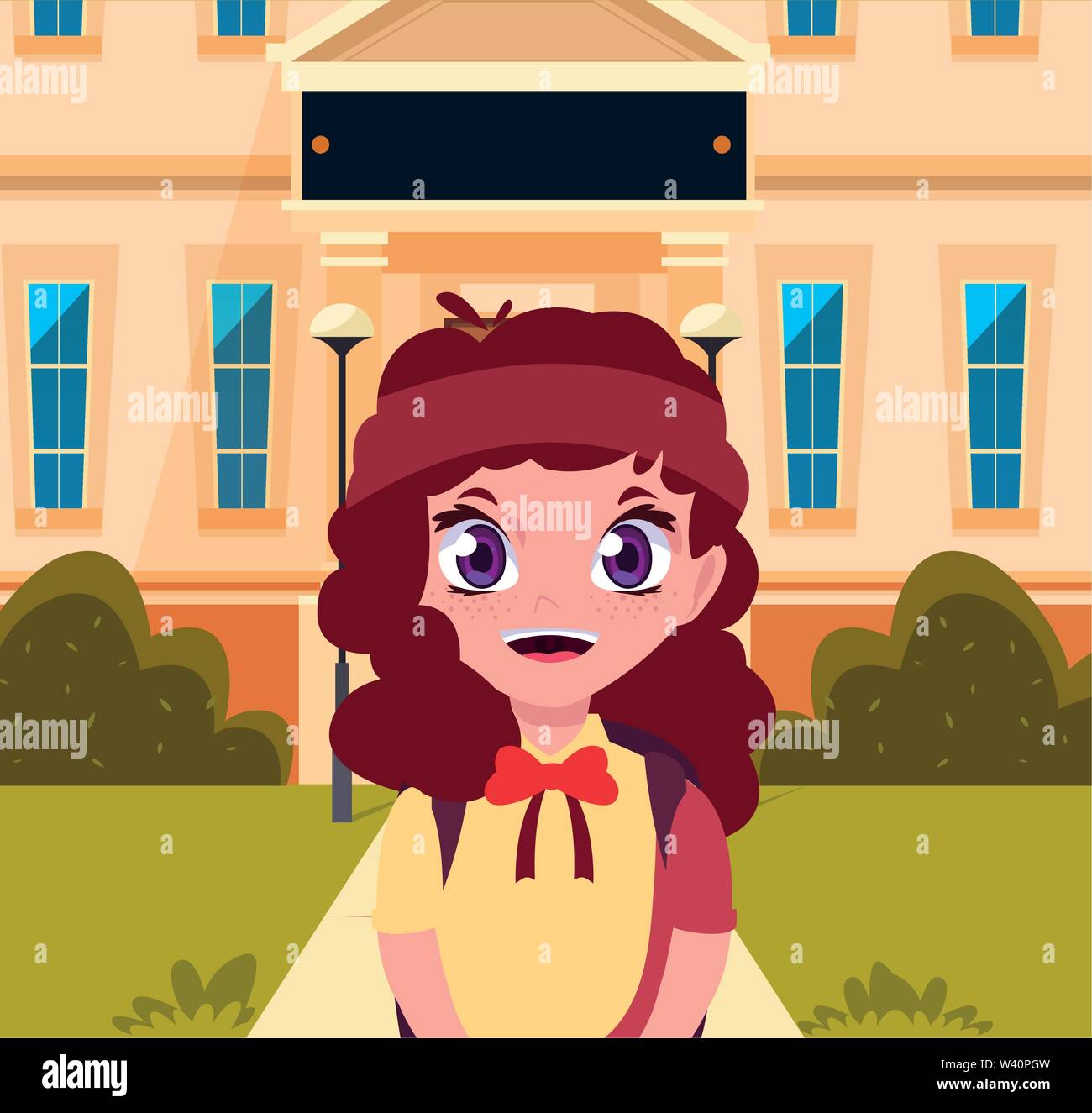 student girl school building street vector illustration Stock Vector ...