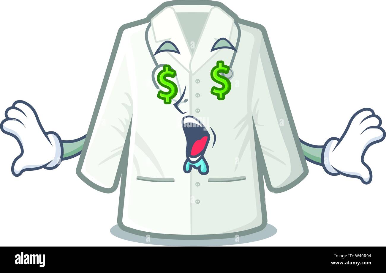 Money eye doctor coat hanging on cartoon wall vector illustration Stock ...