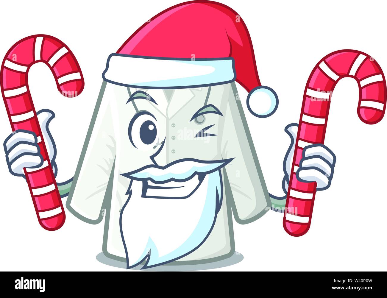Santa with candy doctor coat hanging on cartoon wall vector ...