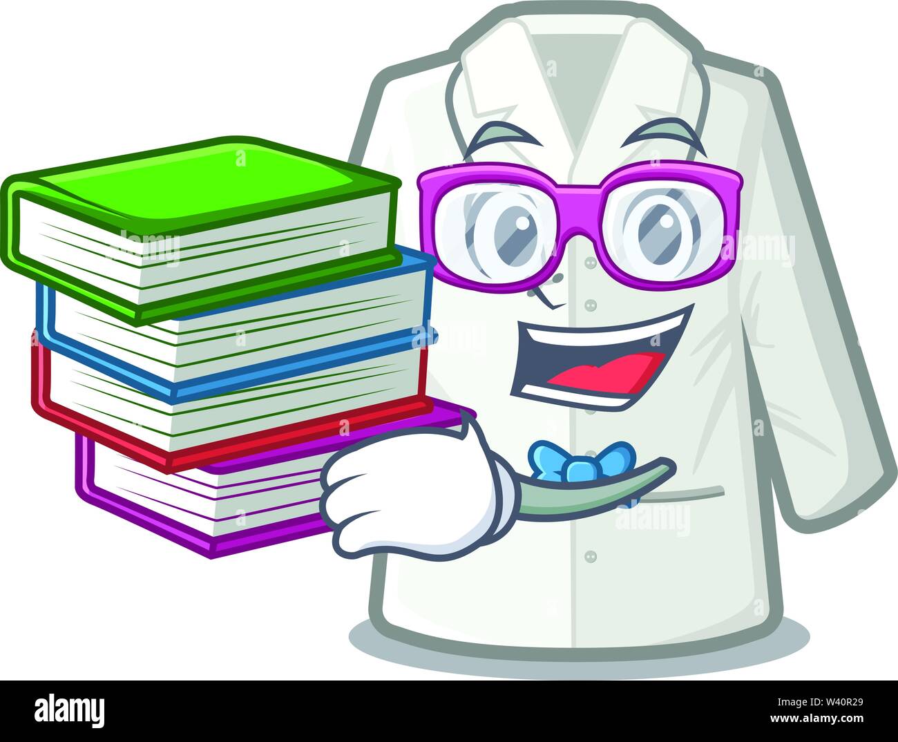 Student with book doctor coat hanging on cartoon wall vector ...