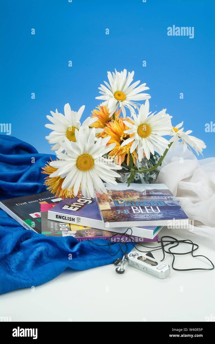 School books and accessories on a studio background Stock Photo - Alamy