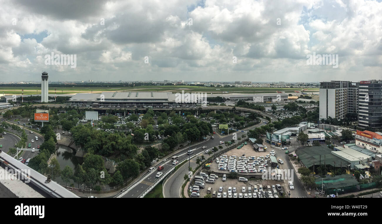 Saigon, Vietnam - Jul 6, 2019. Aerial view of Tan Son Nhat Airport (SGN ...
