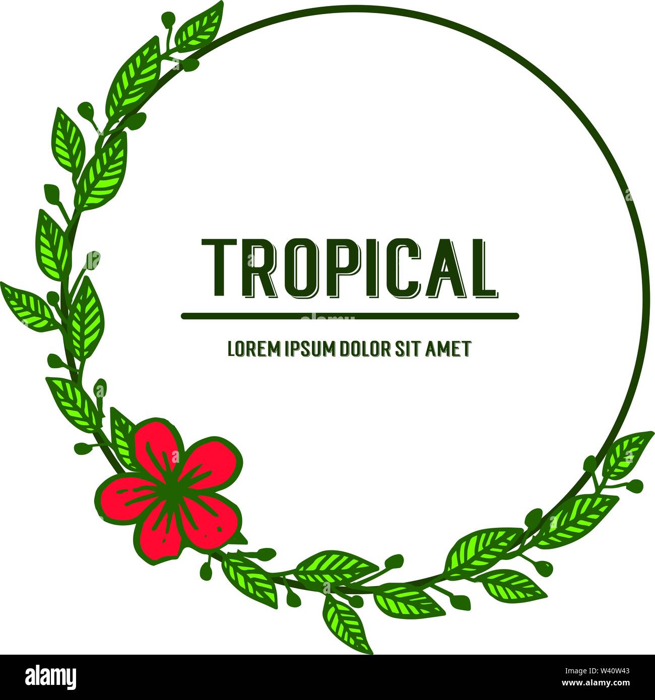Design card tropical, shape circular leaf flower frame with space for ...