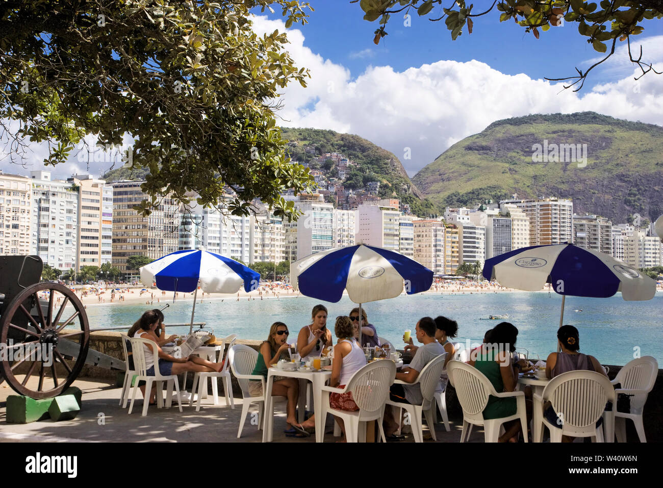 Brazil. People relaxing at the Colombo Cafeteria. Rio Fort (Forte de ...