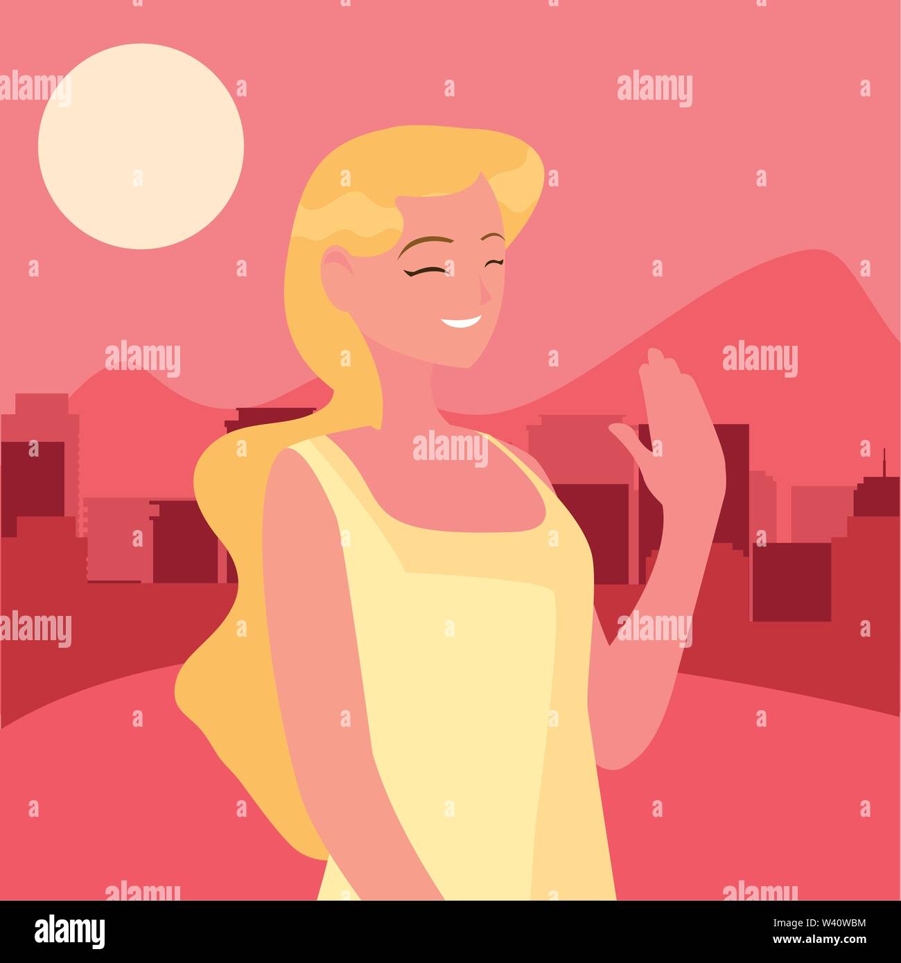 woman character portrait city urban background vector illustration ...