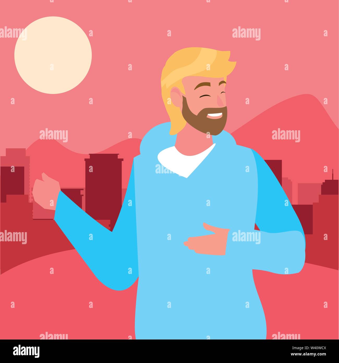 Man Character Portrait City Urban Background Vector Illustration Stock