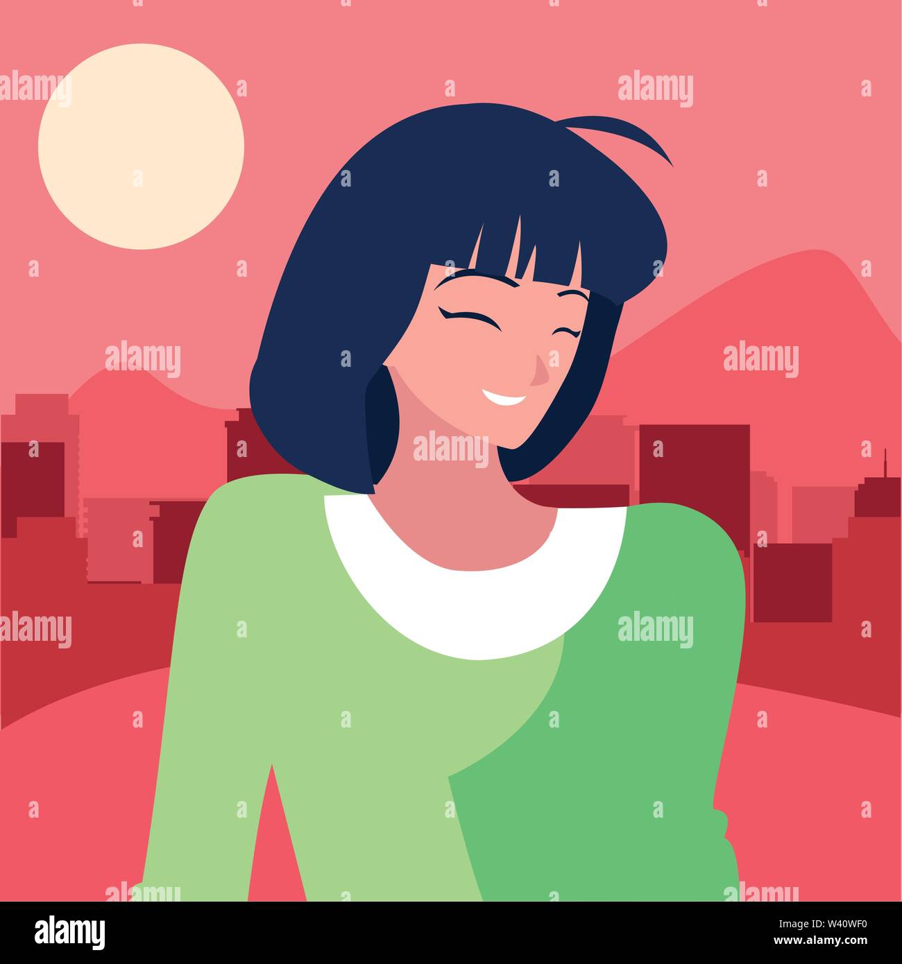 woman character portrait city urban background vector illustration ...