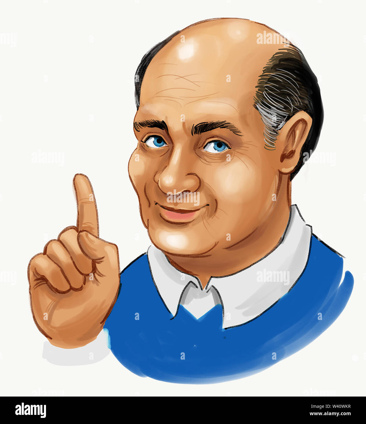 bald man pointing up. Digital illustration Stock Photo - Alamy
