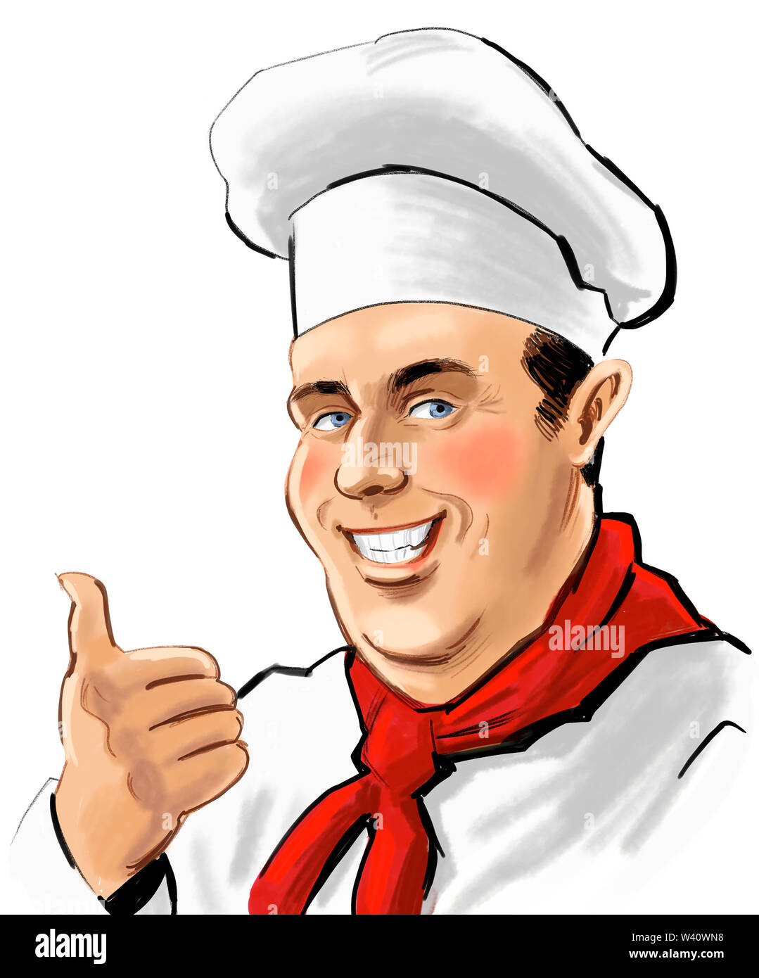 Happy smiling chef character showing big thumb Stock Photo - Alamy