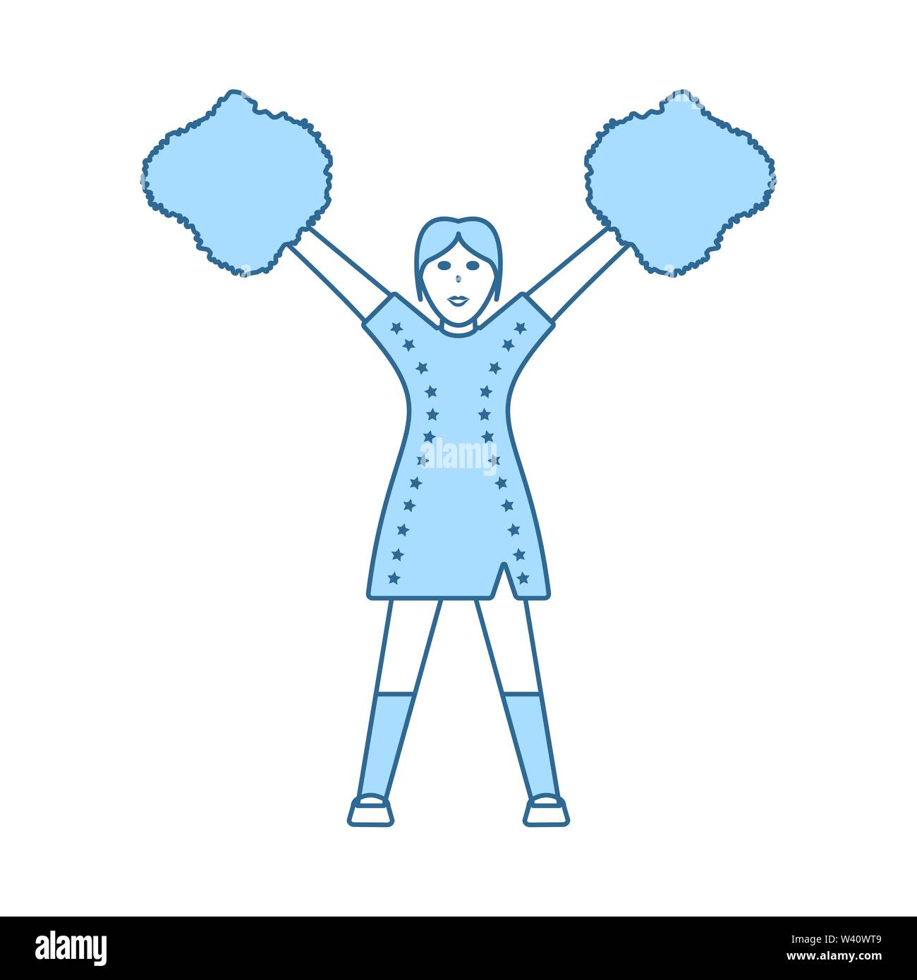American Football Cheerleader Girl Icon. Thin Line With Blue Fill ...