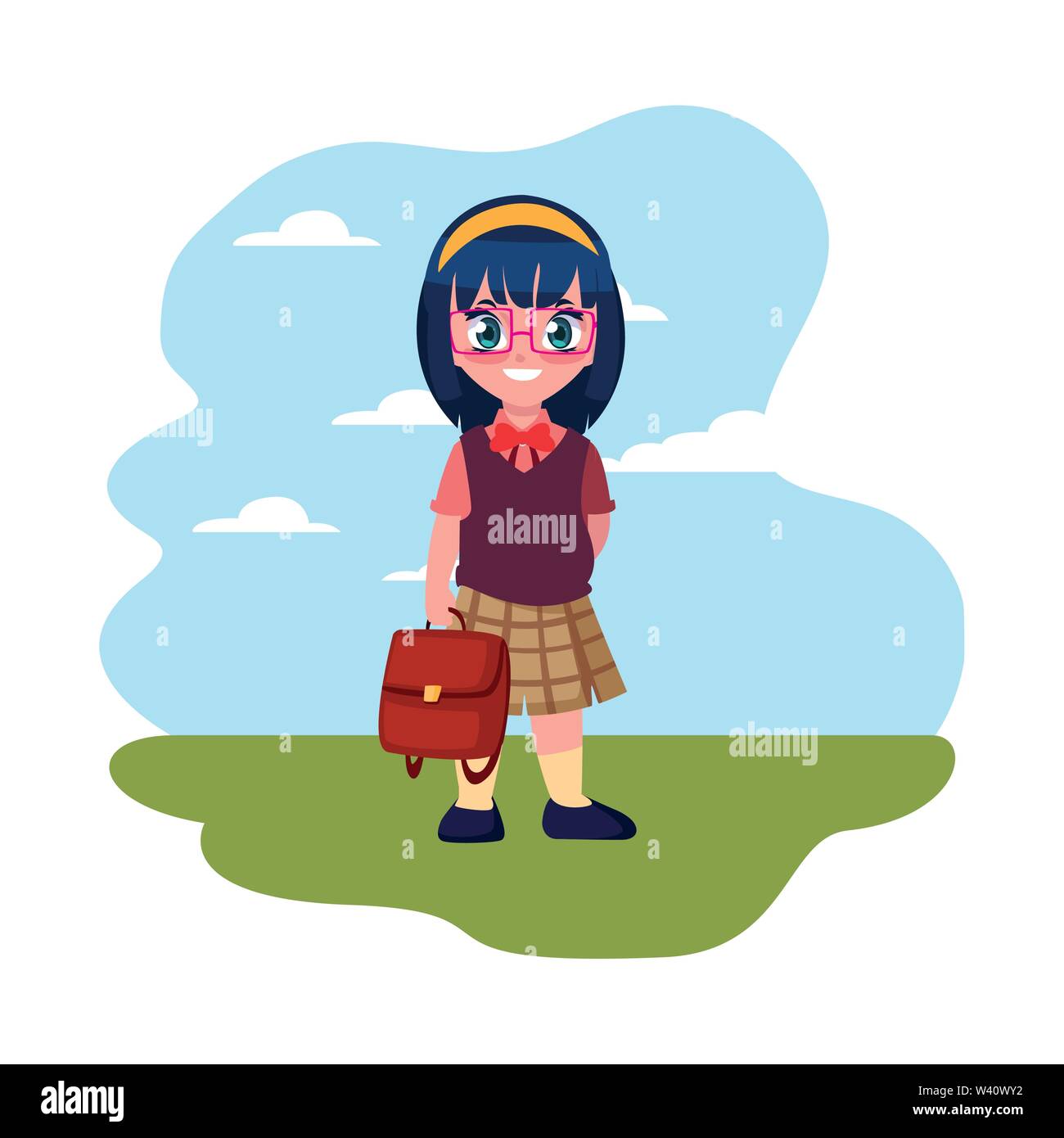 happy school girl with uniform outdoors vector illustration Stock ...