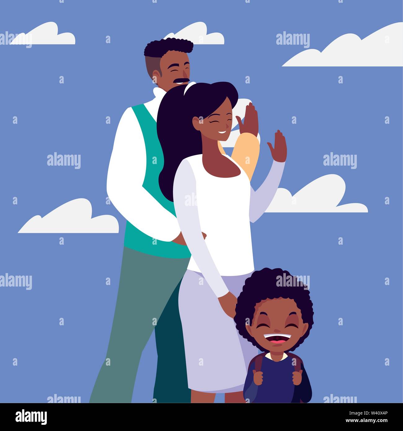 parents with school boy white background vector illustration Stock ...