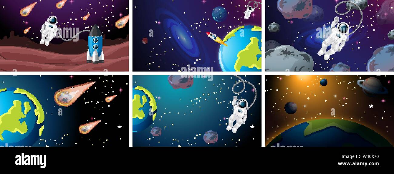 Large set of space scenes illustration Stock Vector Image & Art - Alamy