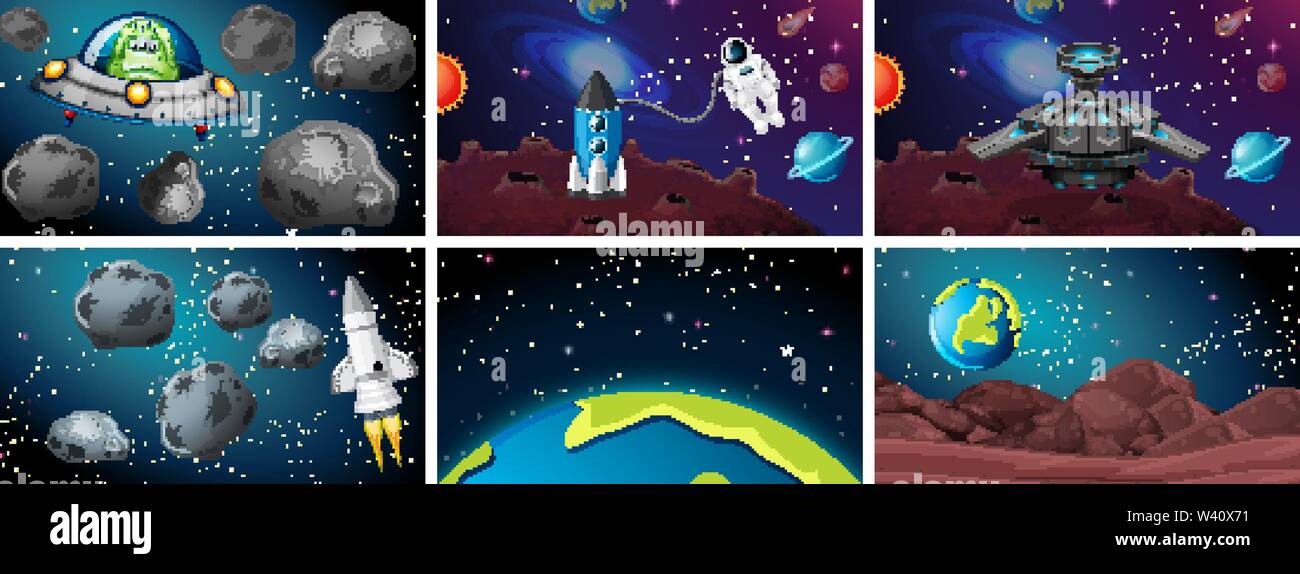Set of space scenes illustration Stock Vector Image & Art - Alamy
