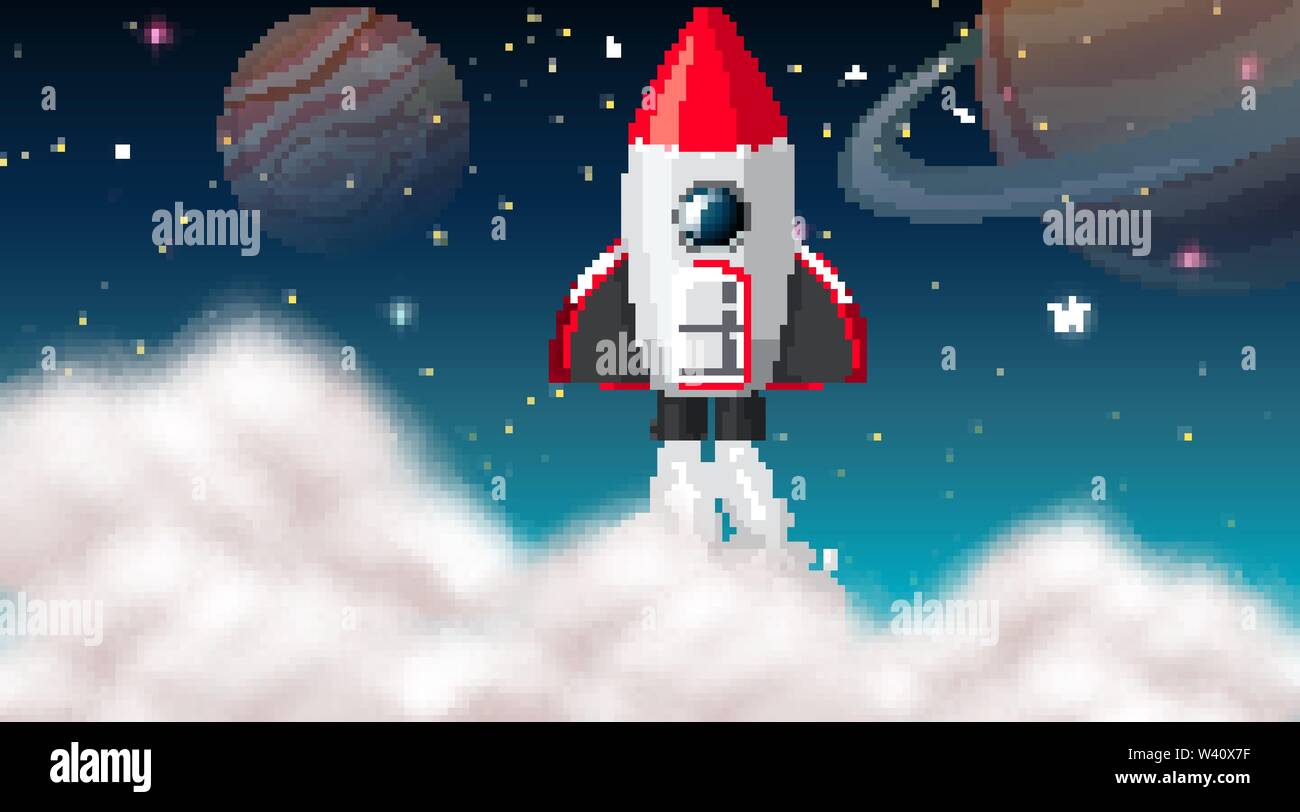 Rocket flying in space illustration Stock Vector Image & Art - Alamy