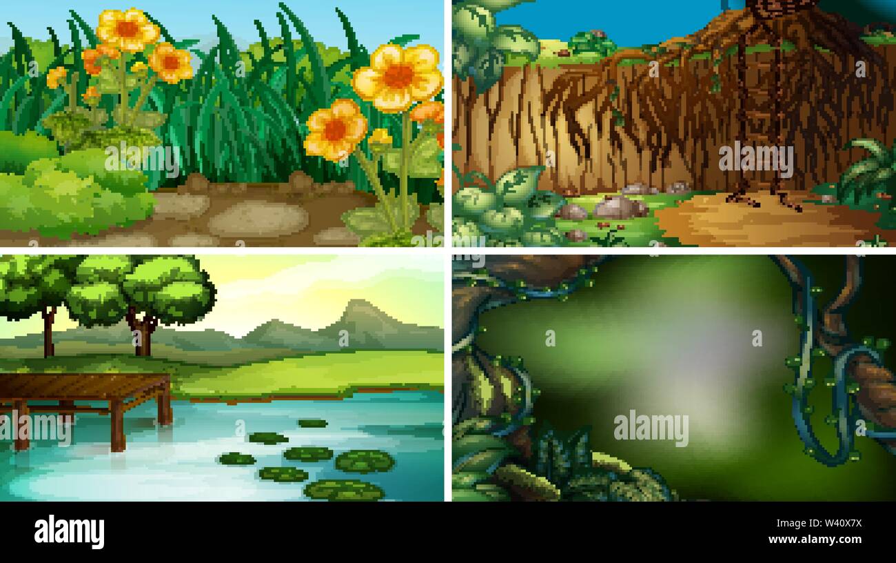 Empty, blank landscape nature scenes illustration Stock Vector Image ...