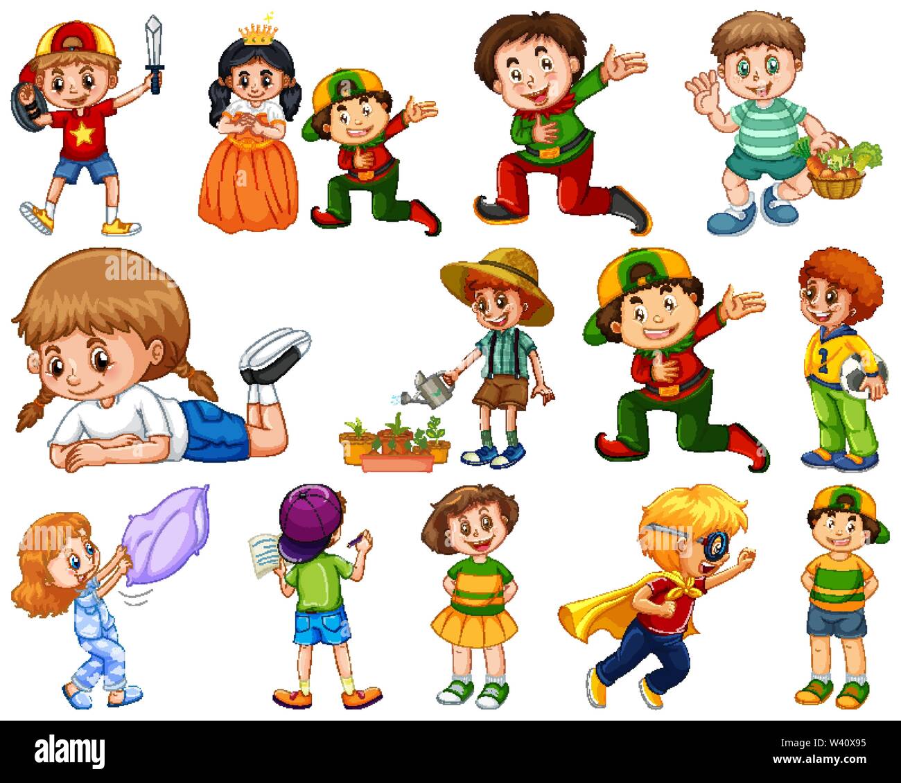 Kids in large group acting our varoous roles illustration Stock Vector ...