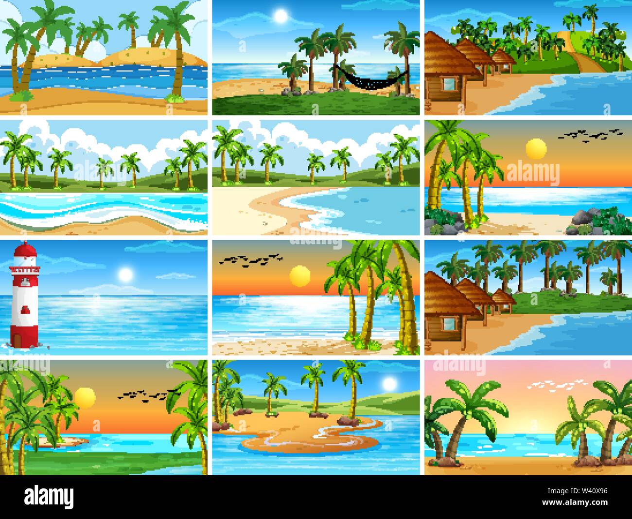 Set of beach scenes illustration Stock Vector Image & Art - Alamy