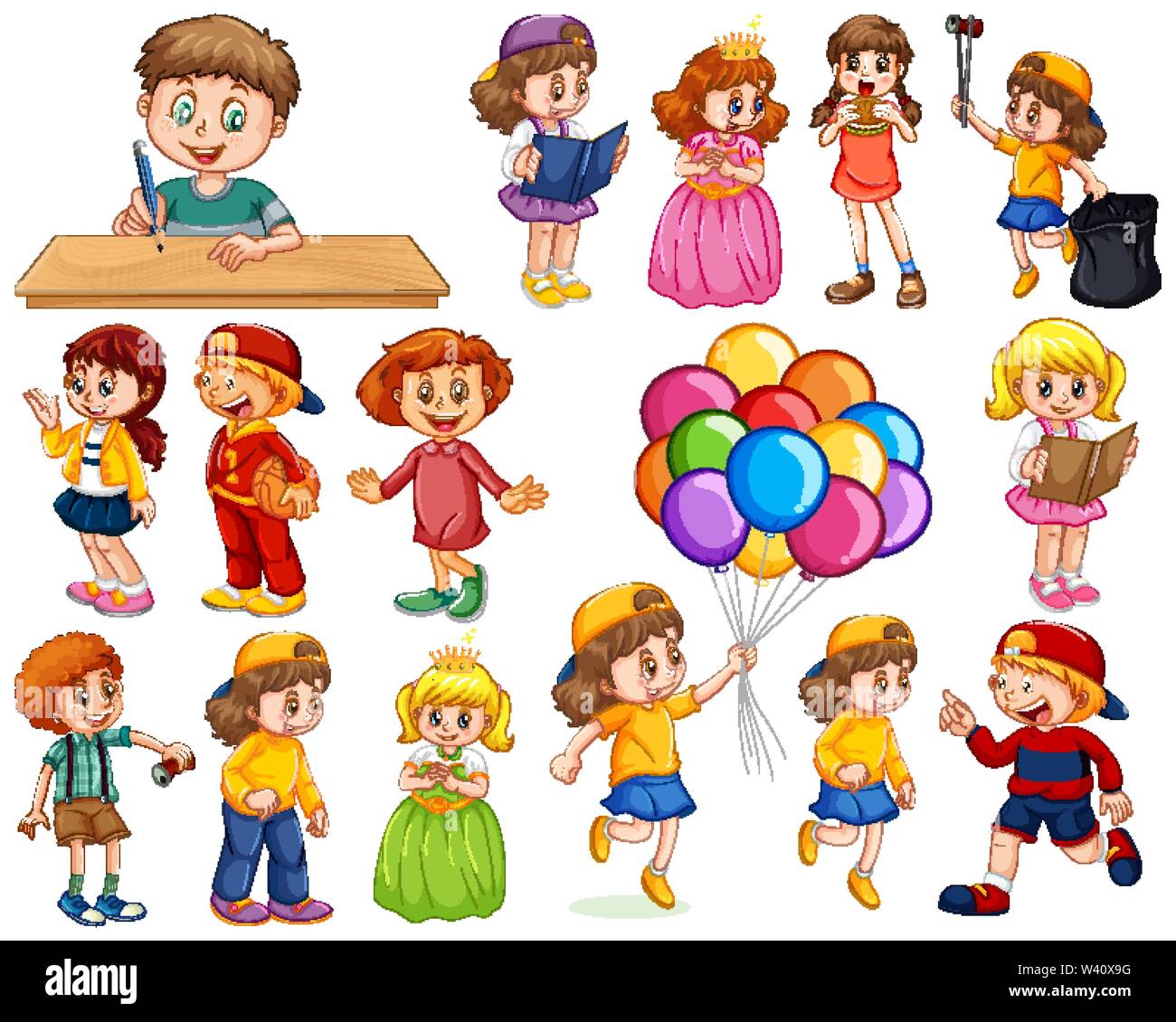 Kids in large group acting our varoous roles illustration Stock Vector ...