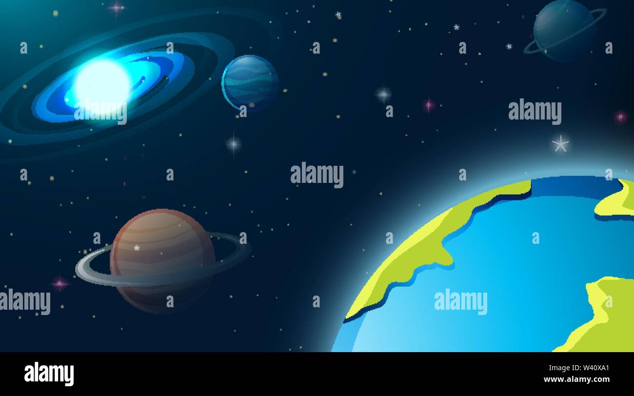 Background with earth and galaxy scene illustration Stock Vector Image ...