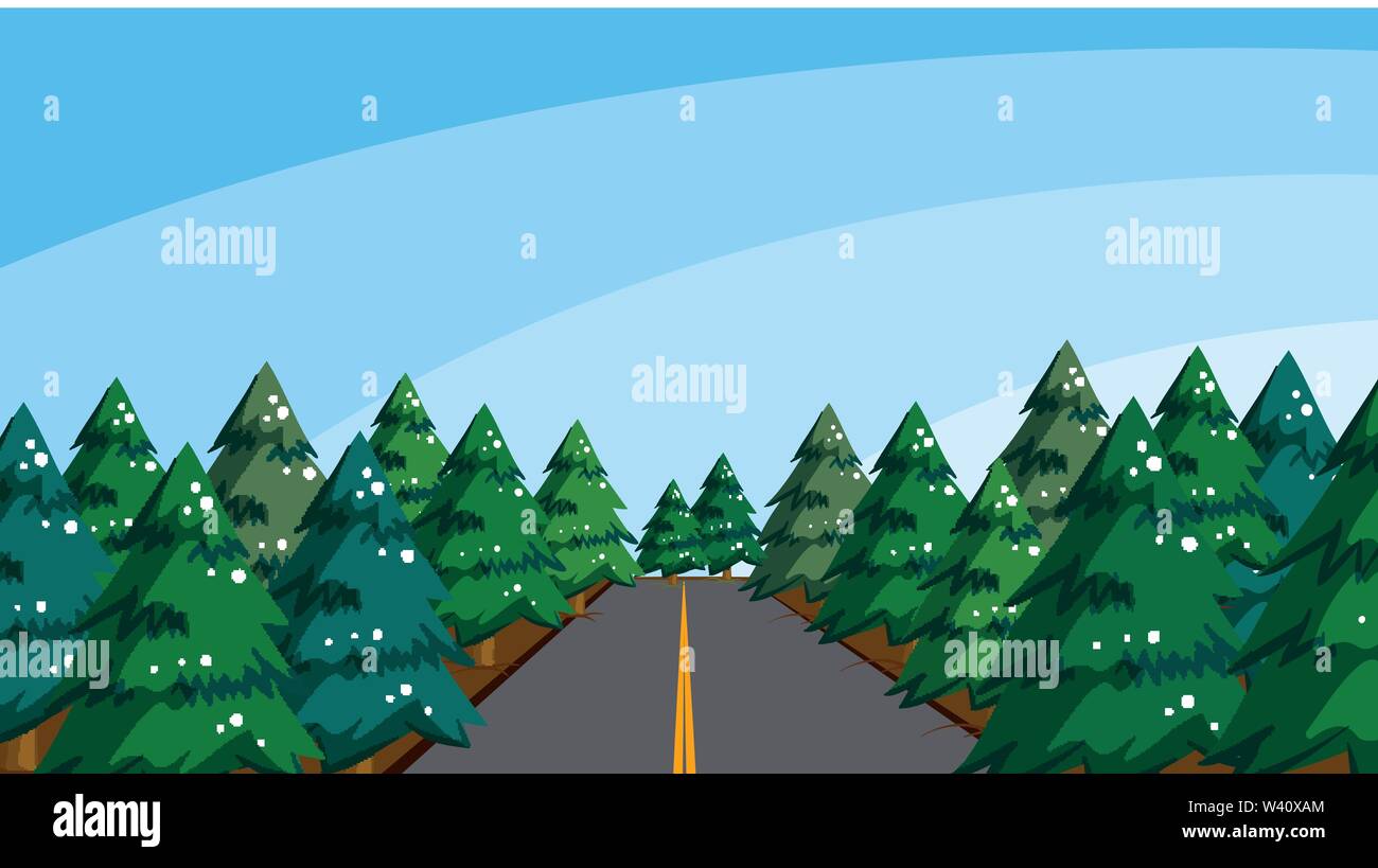 Wood scene with road illustration Stock Vector Image & Art - Alamy