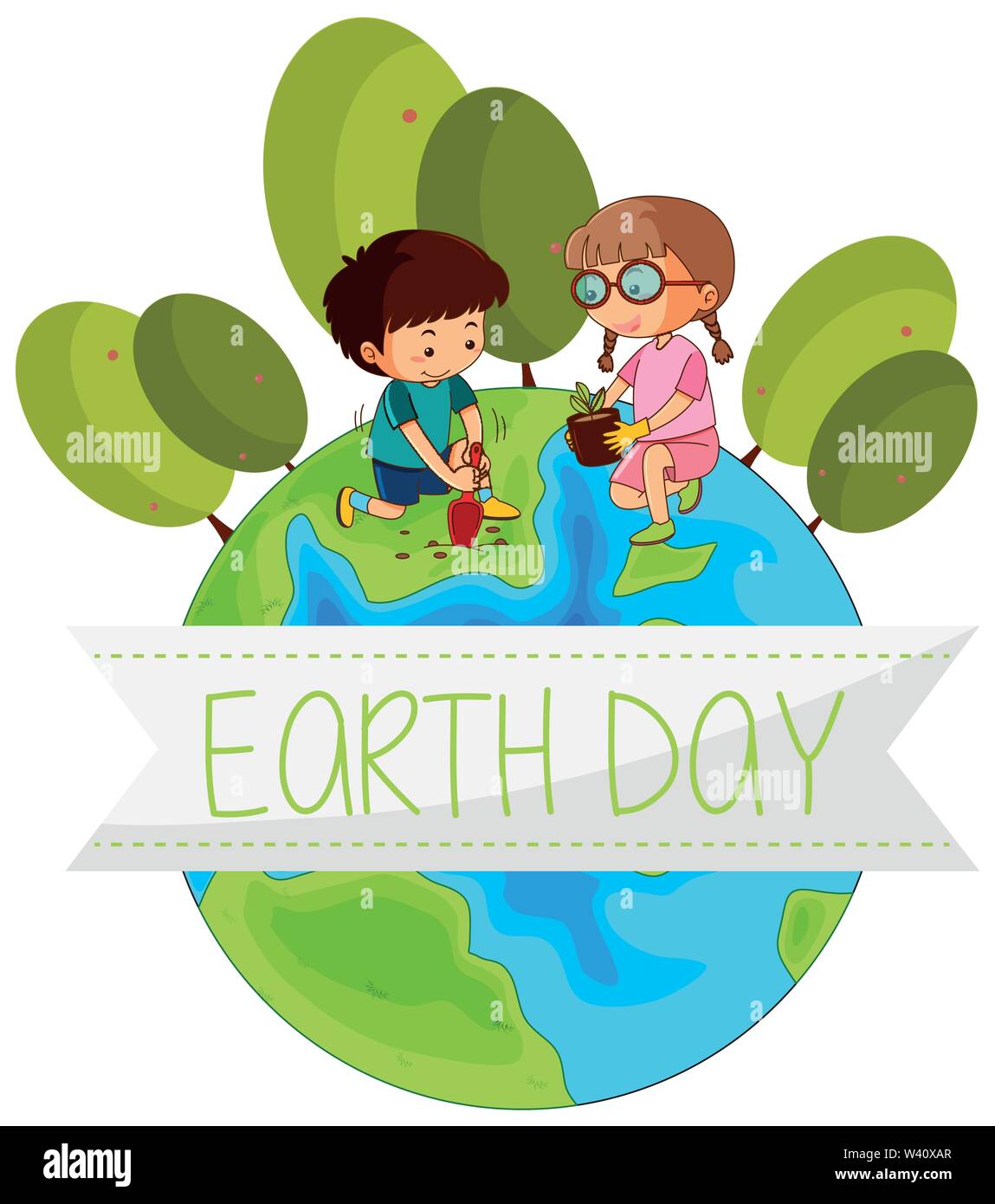 Children planting plants earth day poster illustration Stock Vector ...