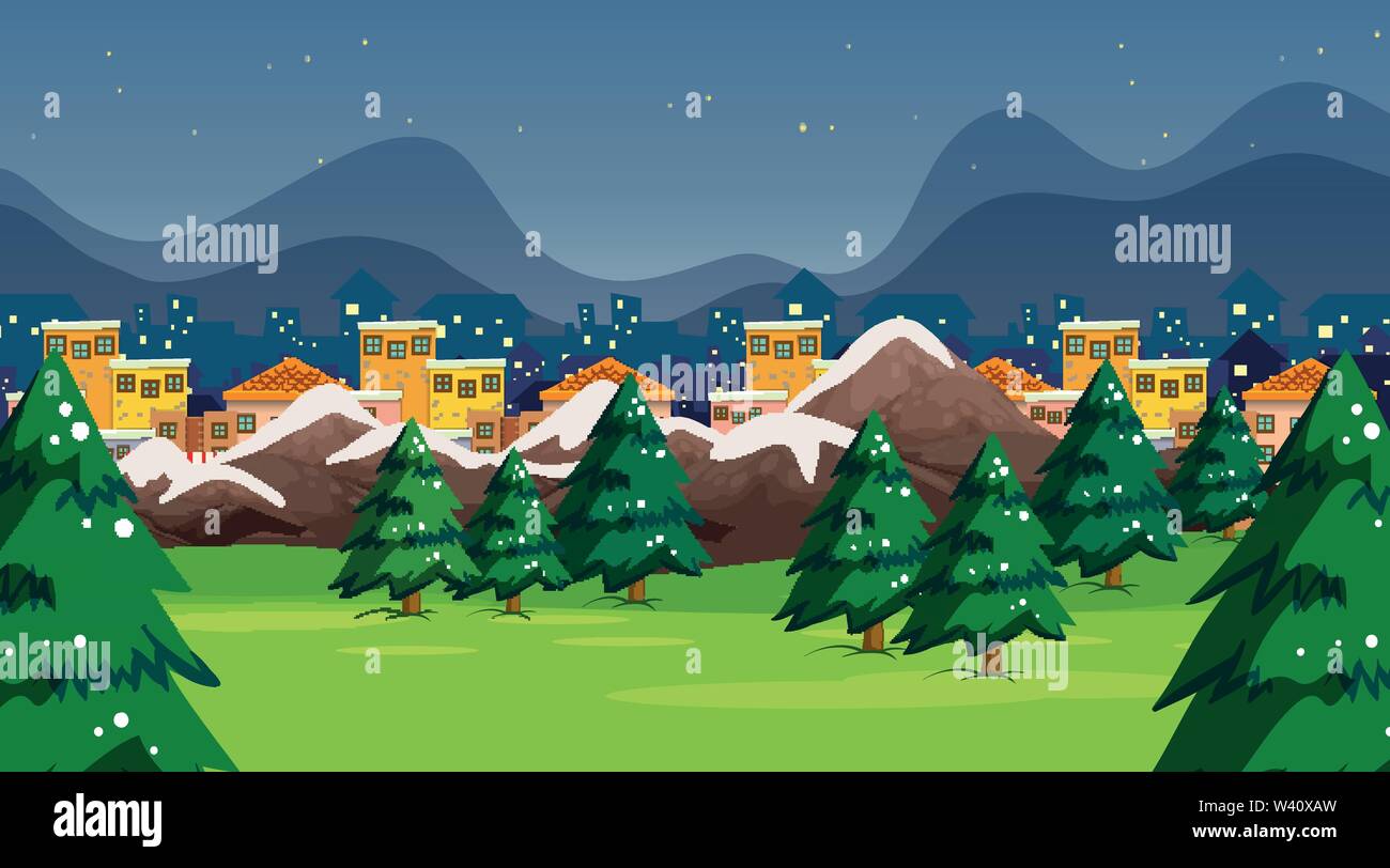 Snow town park scene illustration Stock Vector Image & Art - Alamy