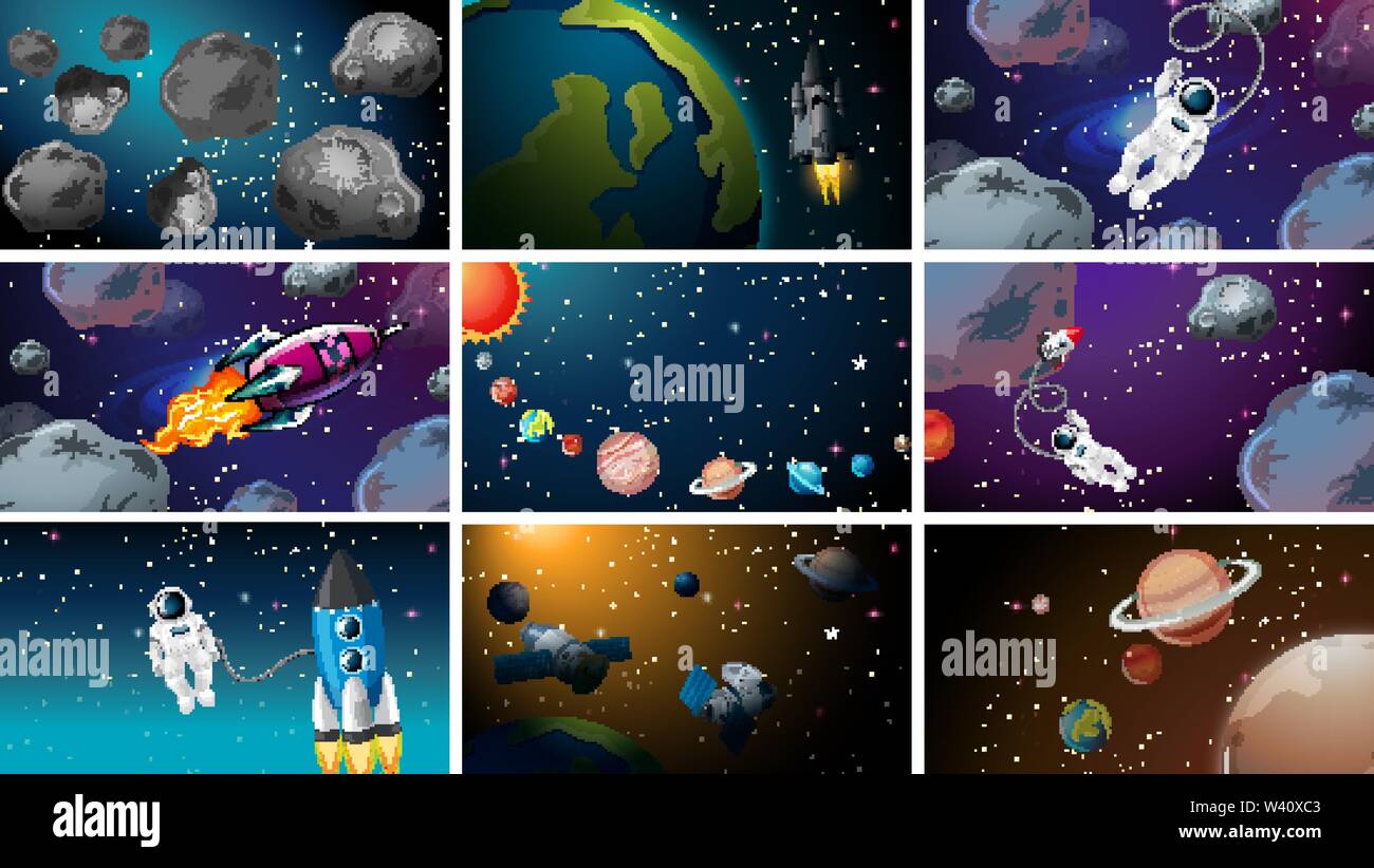 Set of various space scenes illustration Stock Vector Image & Art - Alamy