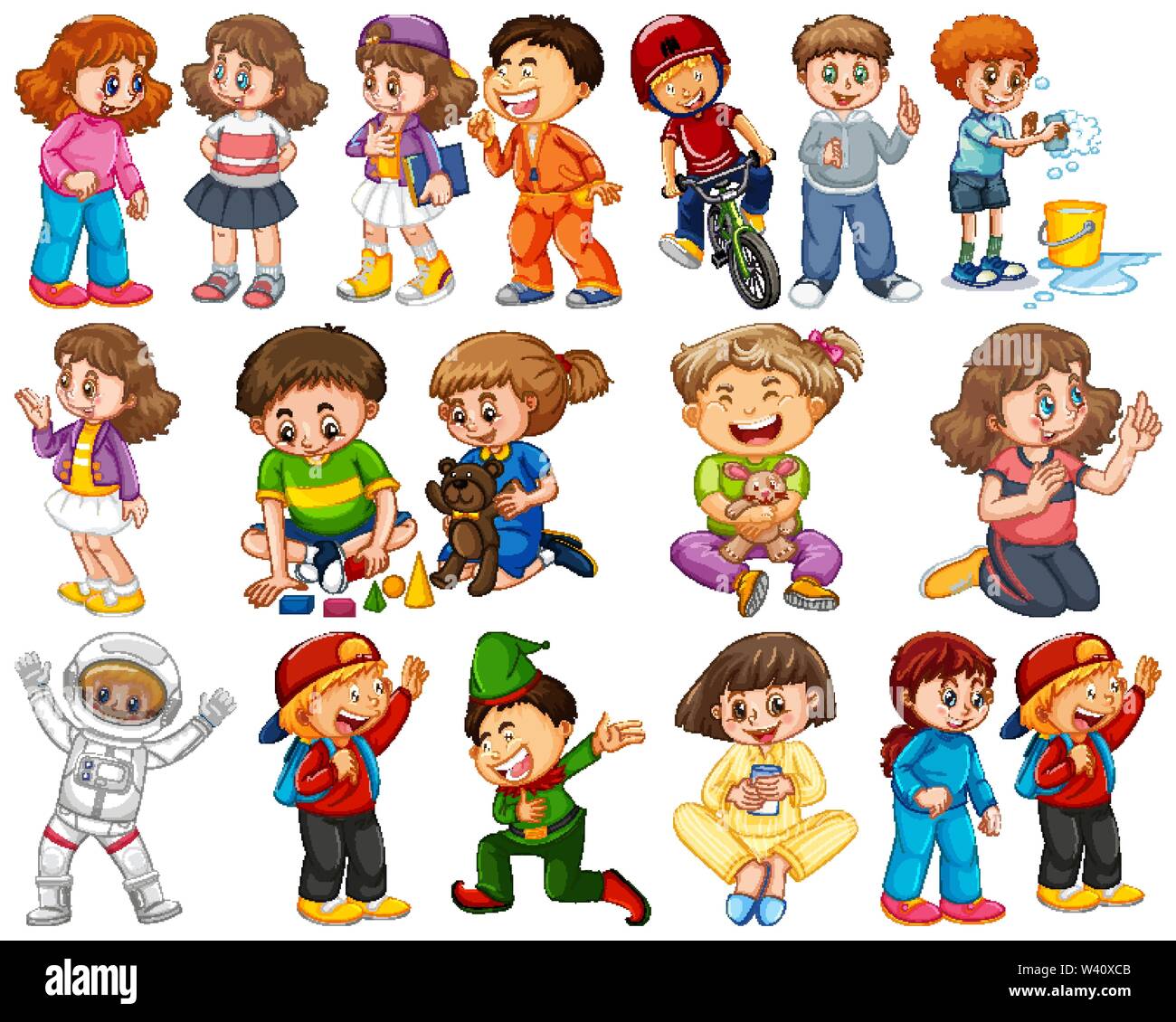 Kids in large group acting our varoous roles illustration Stock Vector ...