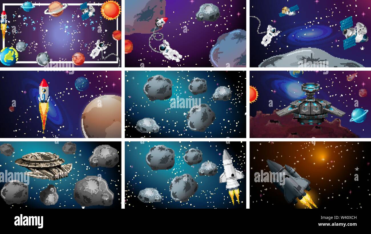 Set of various space scenes illustration Stock Vector Image & Art - Alamy
