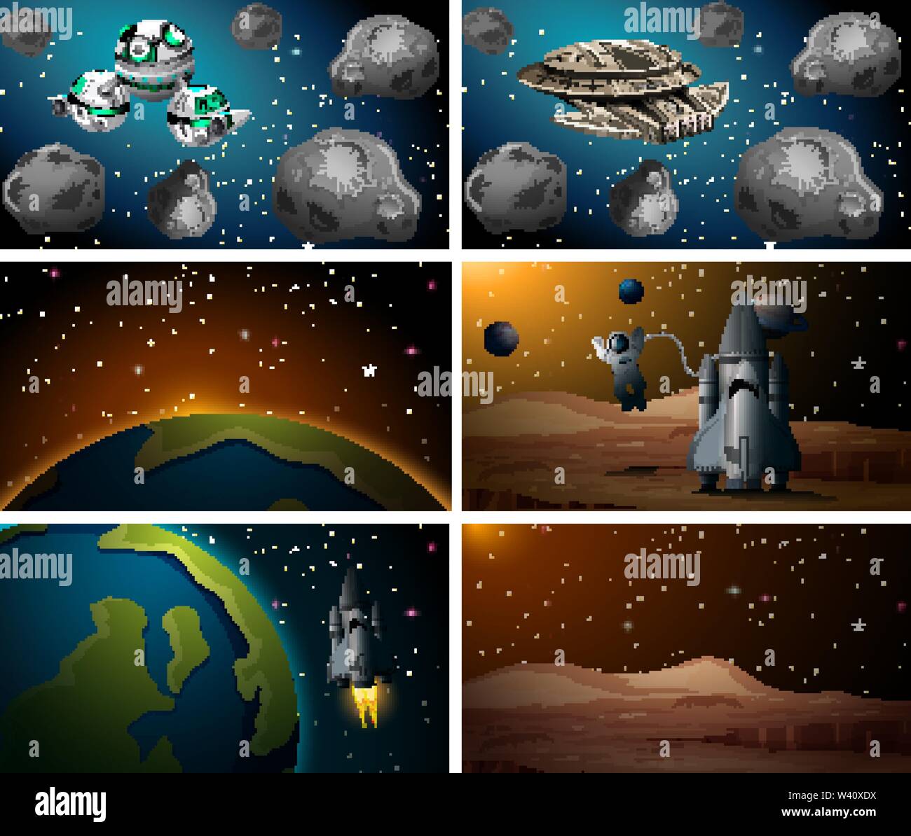 Large set of space scenes illustration Stock Vector Image & Art - Alamy