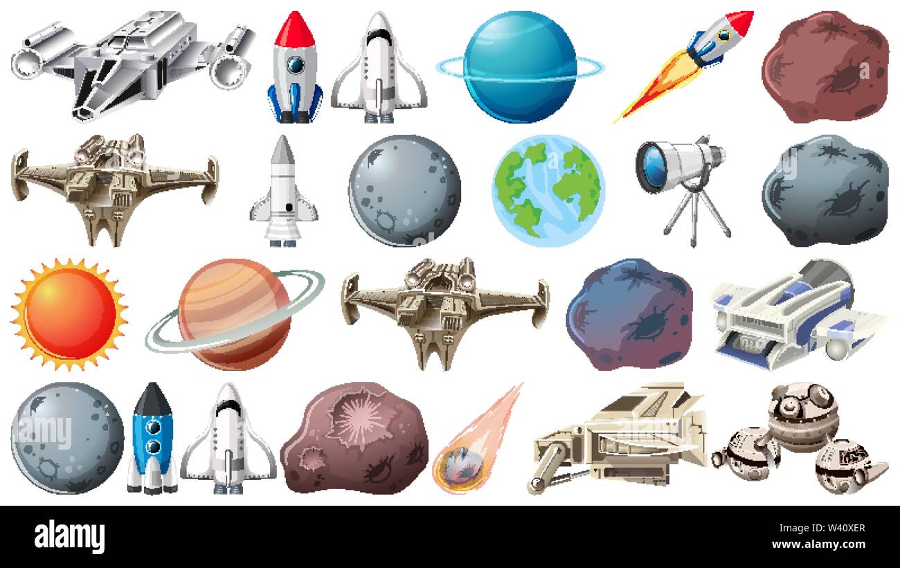 Group of planets and space obejcts illustration Stock Vector Image ...