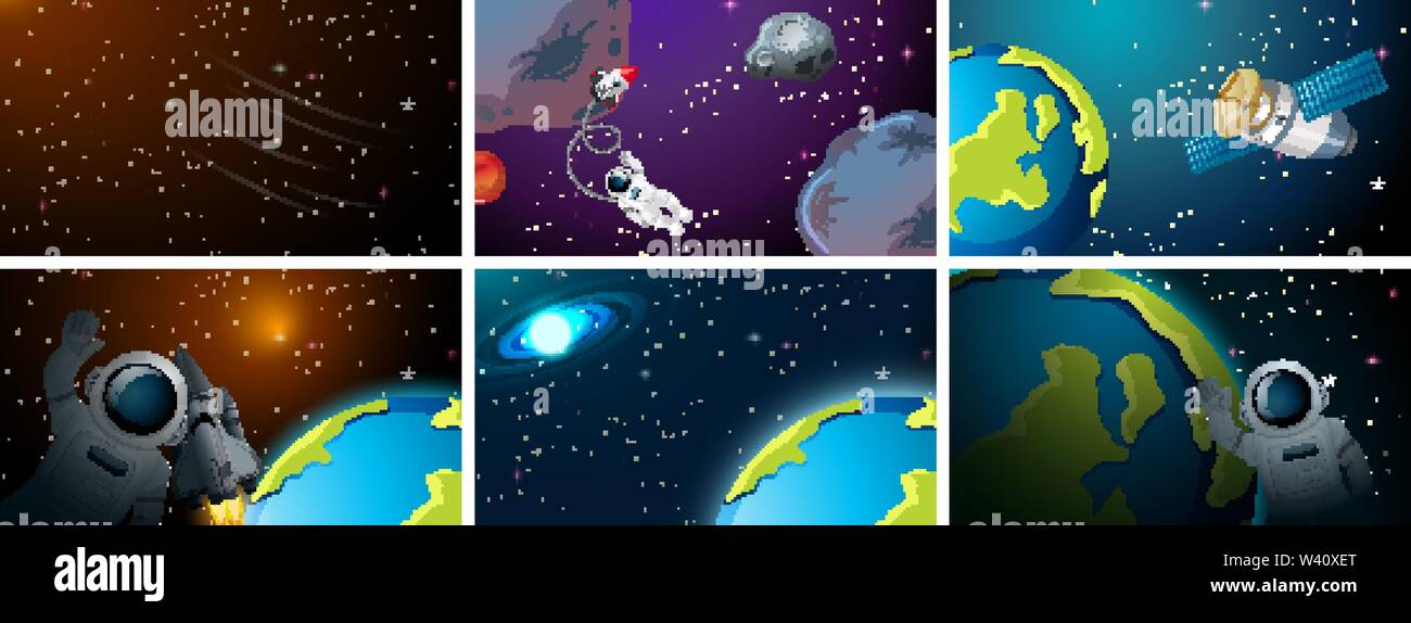 Set of different space scenes illustration Stock Vector Image & Art - Alamy