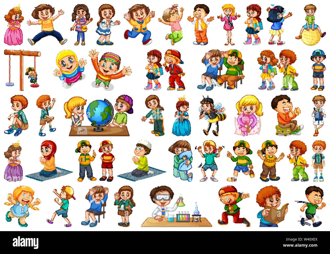 Kids in large group acting our varoous roles illustration Stock Vector ...