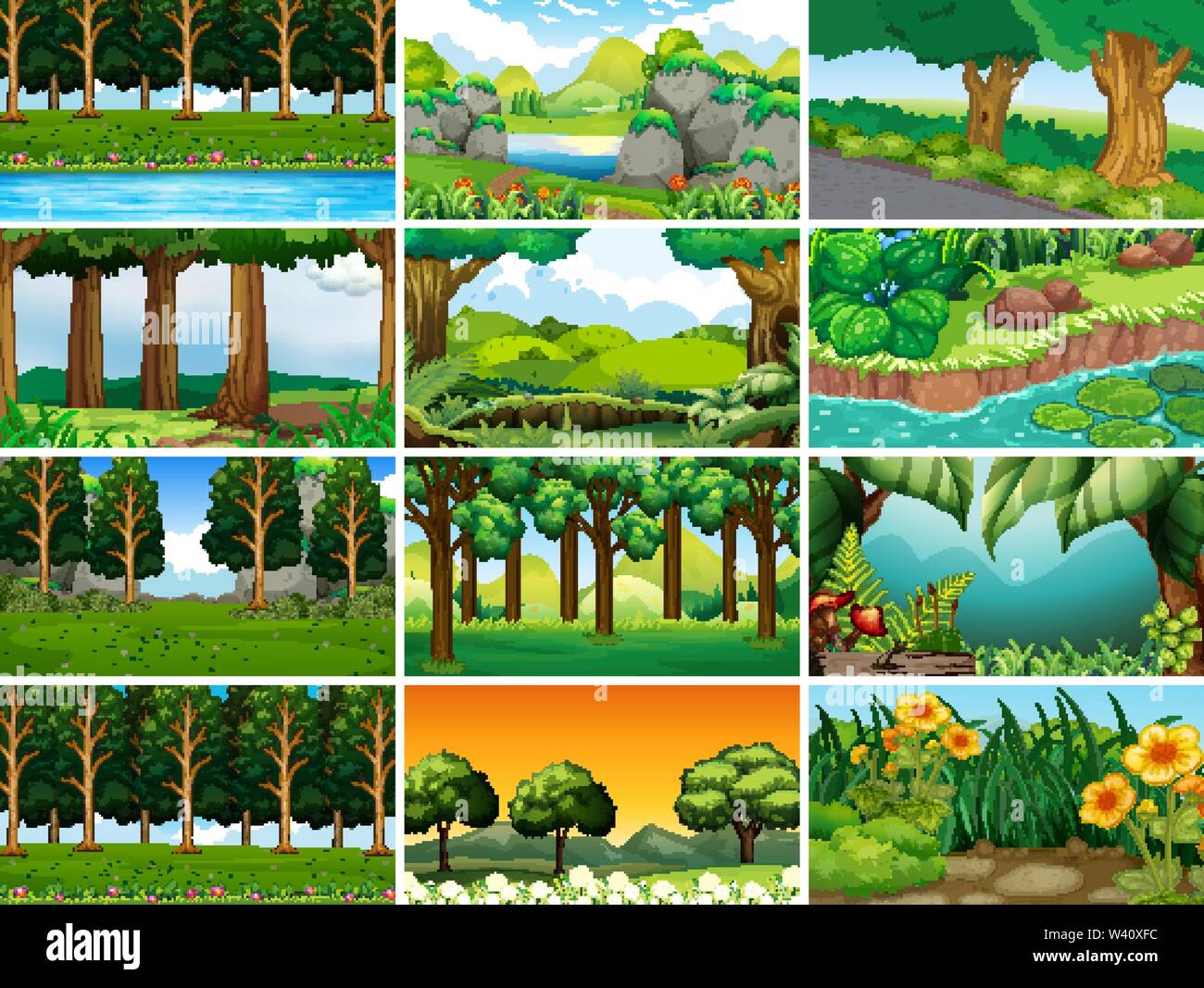 Empty, blank landscape nature scenes illustration Stock Vector Image ...