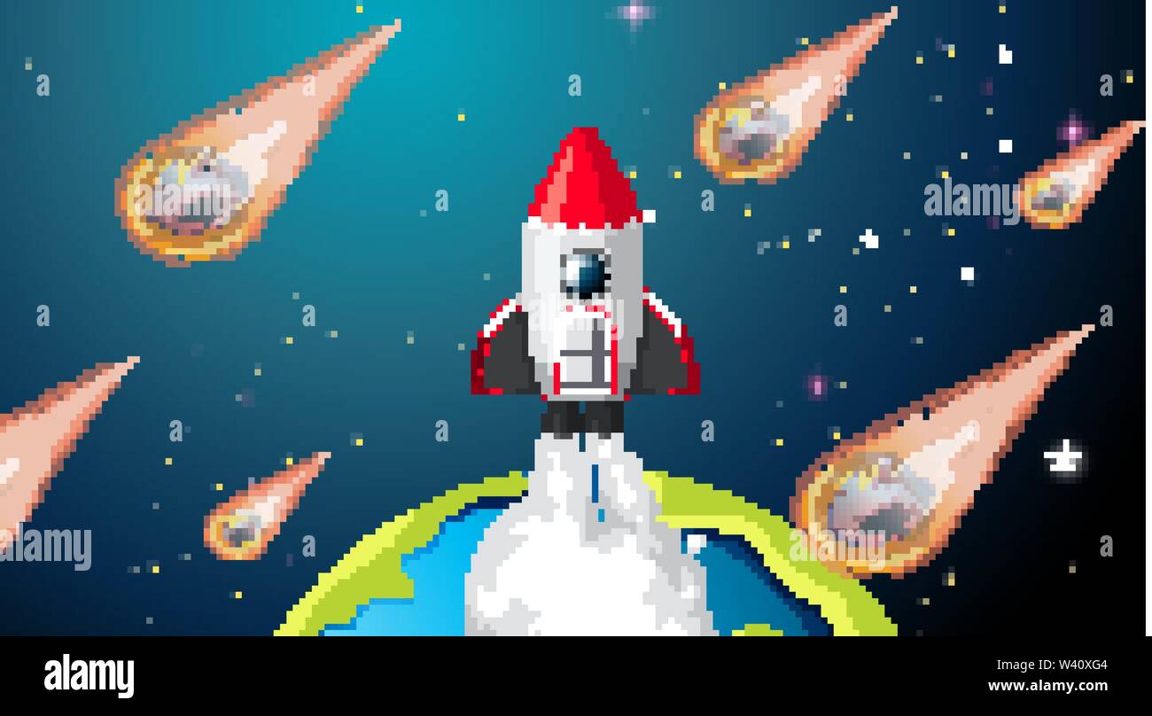 Rocket and asteroid scene illustration Stock Vector Image & Art - Alamy