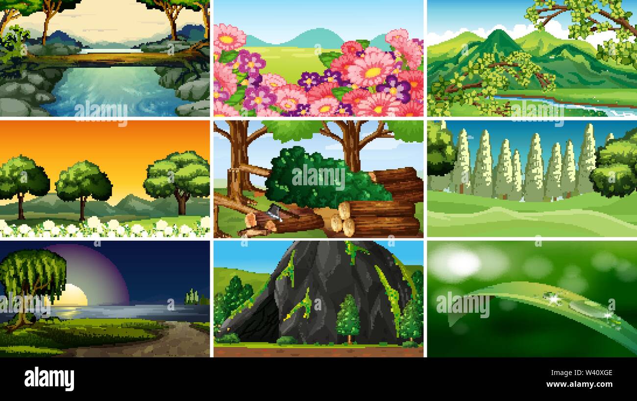 Empty, blank landscape nature scenes illustration Stock Vector Image ...