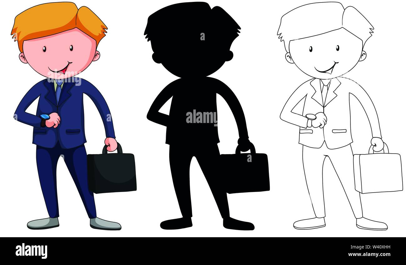 A set of characters in color, silhouette and outline illustration Stock ...