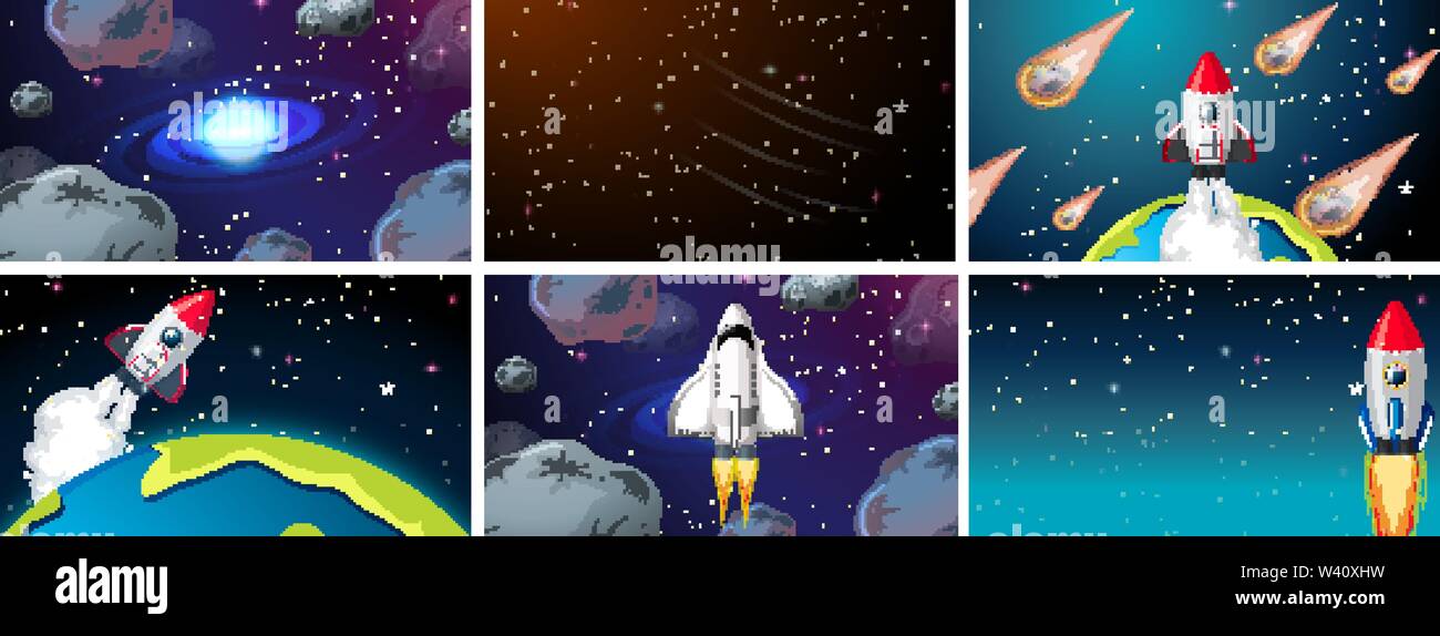 Big space scene set illustration Stock Vector Image & Art - Alamy
