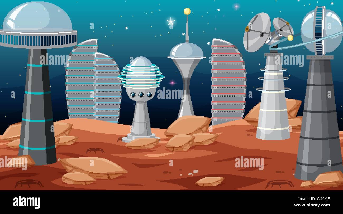 City in space scene illustration Stock Vector Image & Art - Alamy
