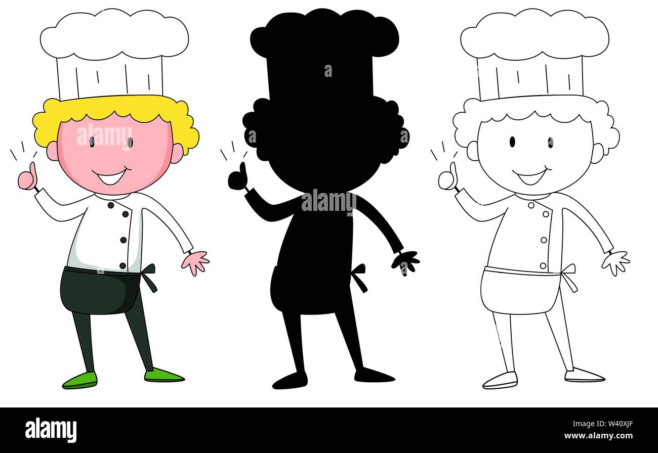 A set of characters in color, silhouette and outline illustration Stock ...