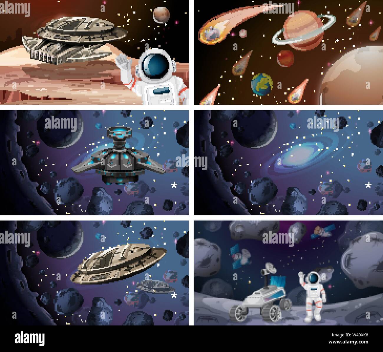 Space background scene set illustration Stock Vector Image & Art - Alamy