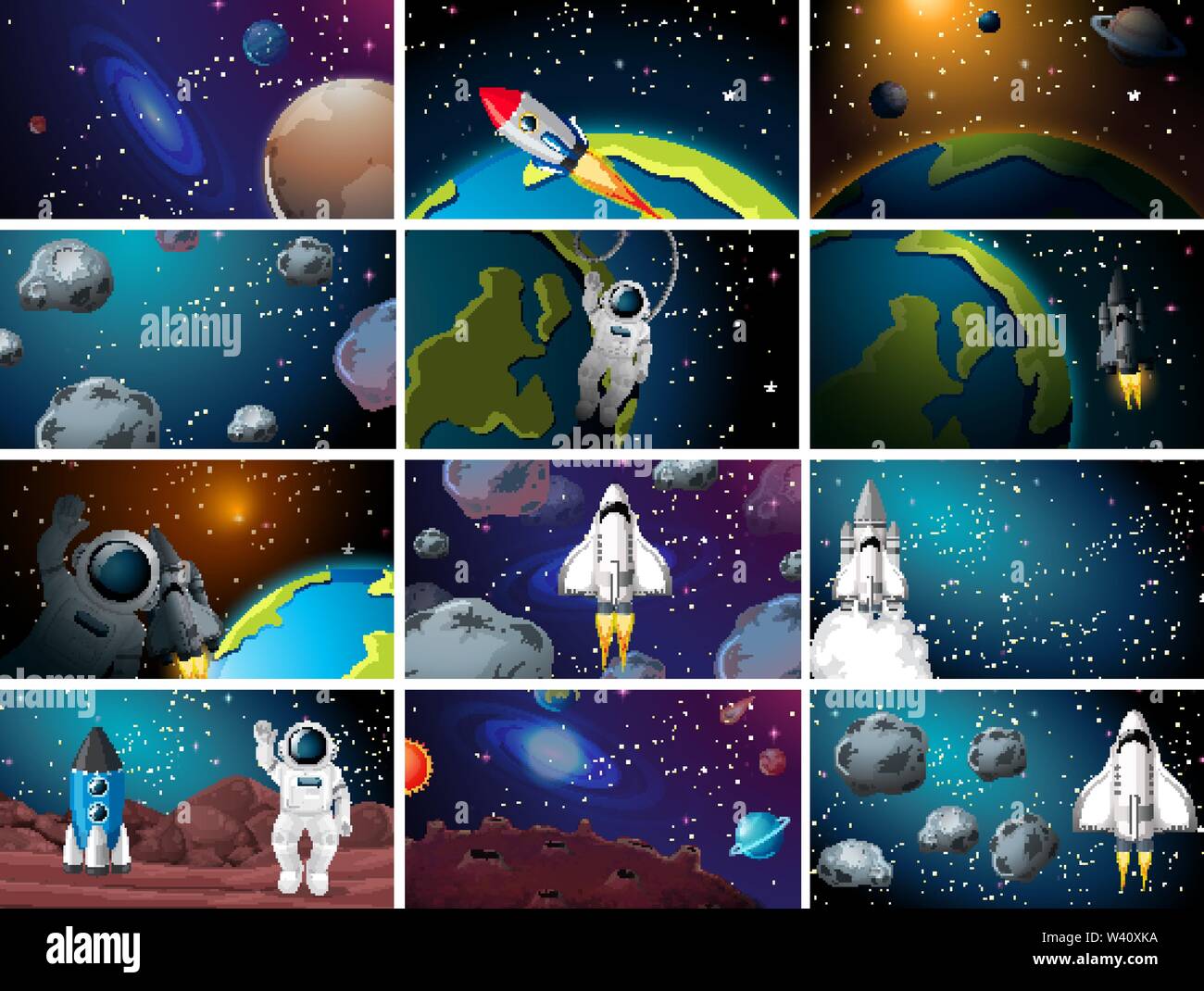 Big space scene set illustration Stock Vector Image & Art - Alamy