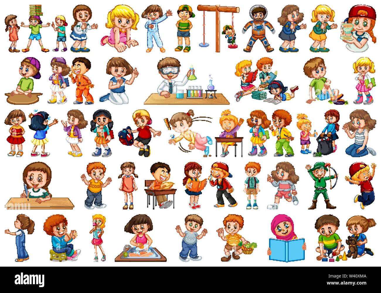 Kids in large group acting our varoous roles illustration Stock Vector ...